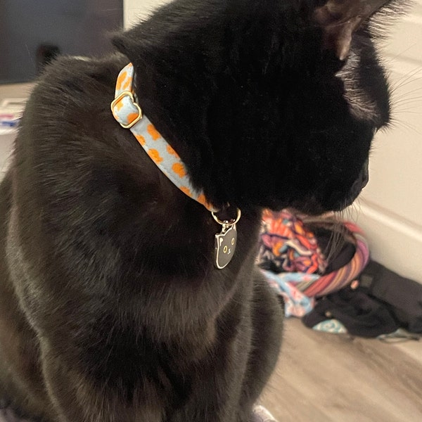 Gold Fish Cat Collar With Bell and Charm, Blue Breakaway Cat Collar ...