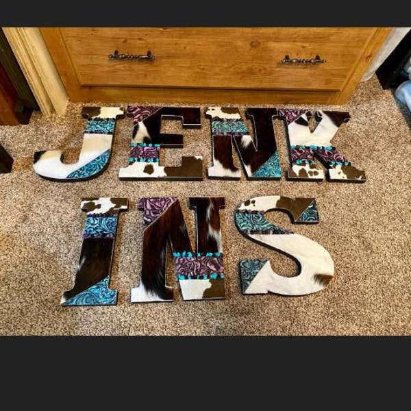 Cowhide Letters 12” - Personalized Western Wall and Shelf Decor *made ...