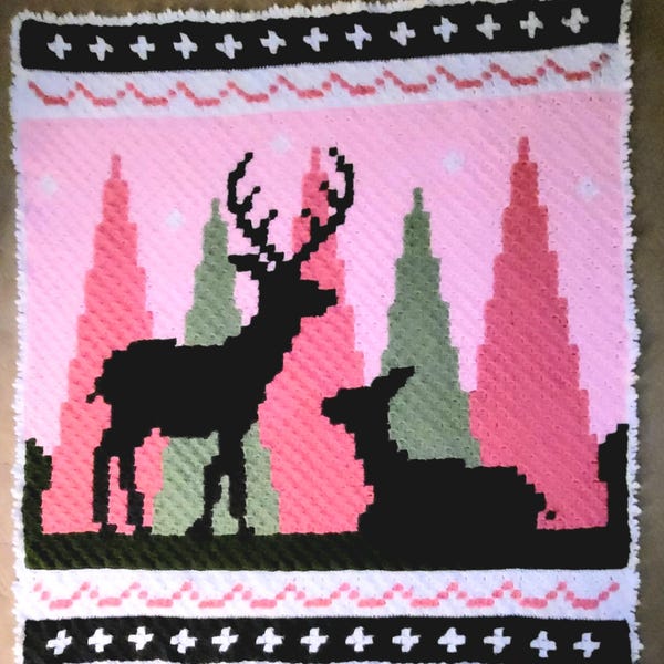 Summer Cabin C2C Crochet Afghan PATTERN | Aspen Leaf and Pinecones ...