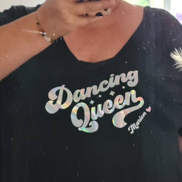 Personalised Dancing Queen T-shirt Holographic Rainbow Abba Voyage ...