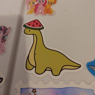 Cute Brontosaurus Dinosaurs Wearing Hats Matte Stickers Cottagecore ...
