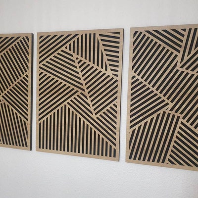 Mid Century Geometric Wood Wall Art Set of 3, Geometric Panel View ...