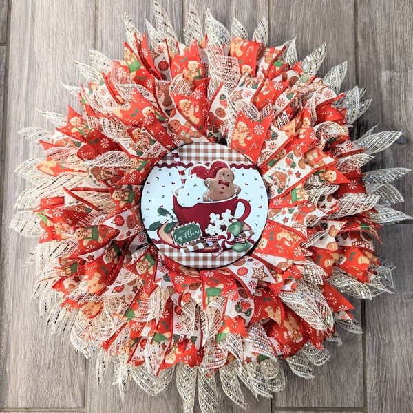 Round Christmas Cup of Cheer Gingerbread Wreath Sign, Personalize It by ...