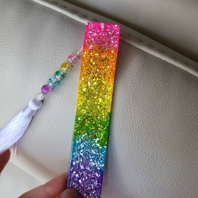 Pastel Rainbow Glitter Gradient Bookmark With Bead Tassel Colorful ...