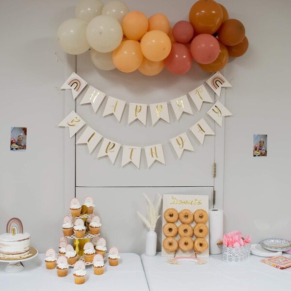 Boho Rainbow Happy Birthday Banner, Boho Rainbow Birthday Party ...