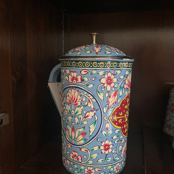 Hand Painted Water Pitcher With Lid: Sky Blue Mughal Art, 2 Liter - Etsy