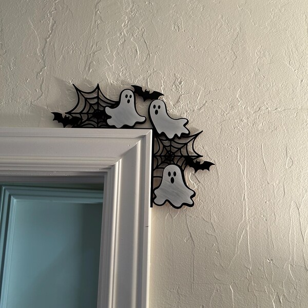Halloween Door Corner With Spider Webs, Ghosts, and Bats. Left or Right ...