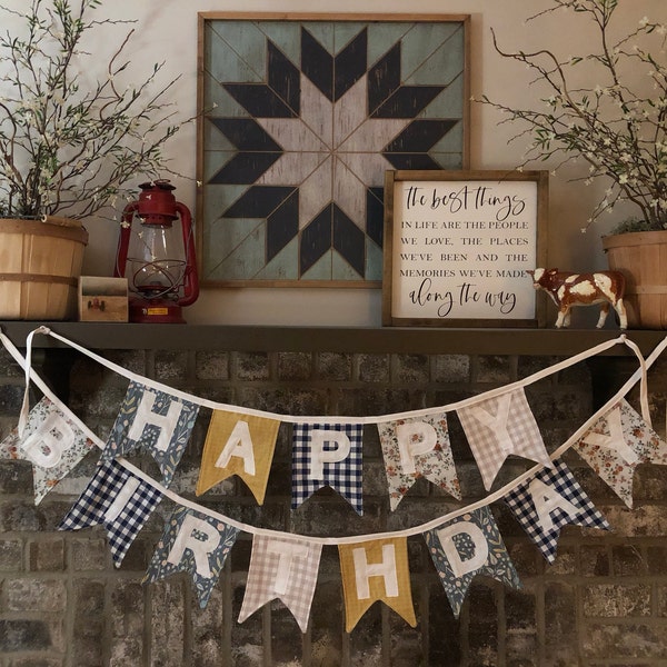 Custom Fabric Happy Birthday Banner, Fabric Happy Birthday Bunting ...