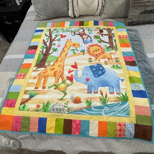 Wee Ones by Oasis Baby Zoo Animals Cotton Quilt Fabric Panel 35" X 43 ...