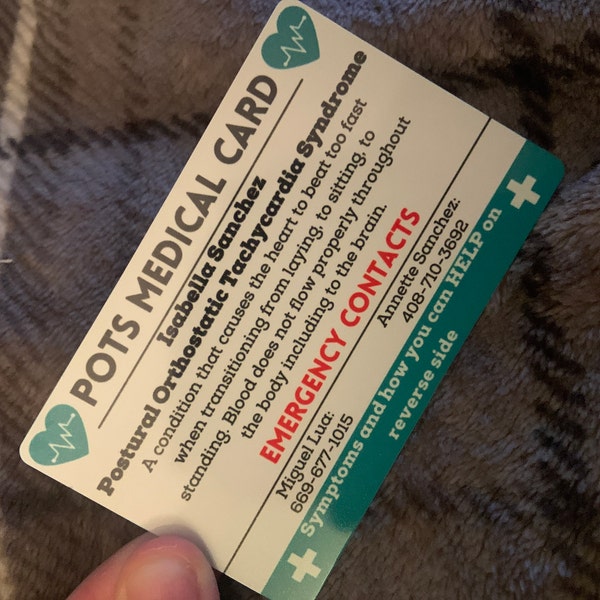 Pots Medical Card, Pots Syndrome Medical Card, Pots Awareness Wallet ...
