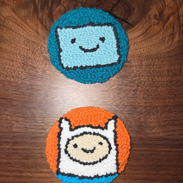 Adventure Time Punch Needle Coaster Set: Handmade Cartoon Mug Rugs - Etsy