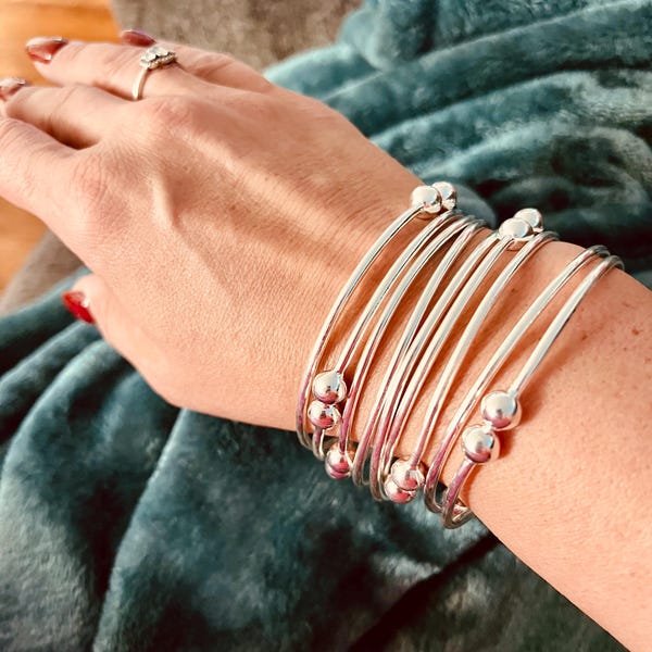 Thick West Indian Bangles, Set of 9 Bangles, 10mm Ball Silver Bangles ...