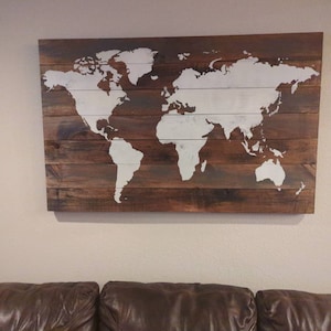Industrial 1.0 Rustic Wood Map World Map on Wood Wood Map Travel Decor ...