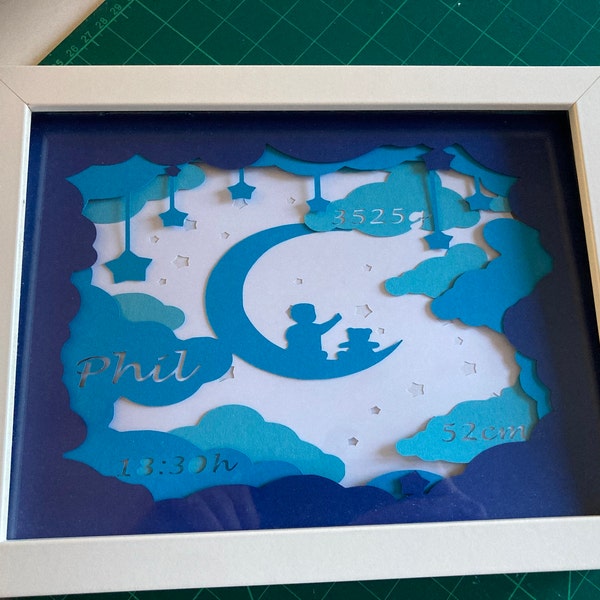 Baby on Moon Shadow Box SVG PDF PNG Paper Cutting Instant Download ...