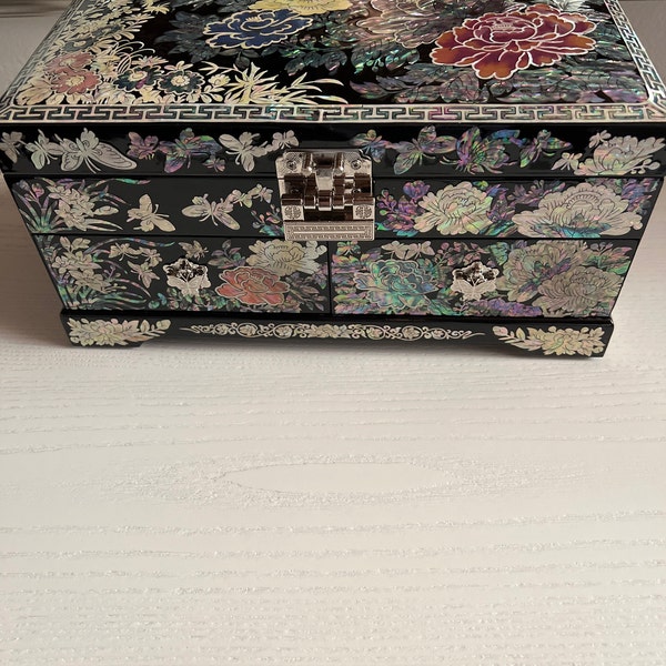 Mother of Pearl Jewelry Keepsake Box Asian Inlay Lacquer Wood Jewelry ...