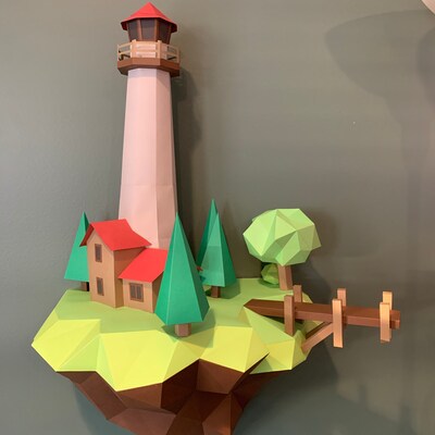 Lighthouse Island 3D Papercraft PDF Pattern/diy Low Poly Paper Craft ...