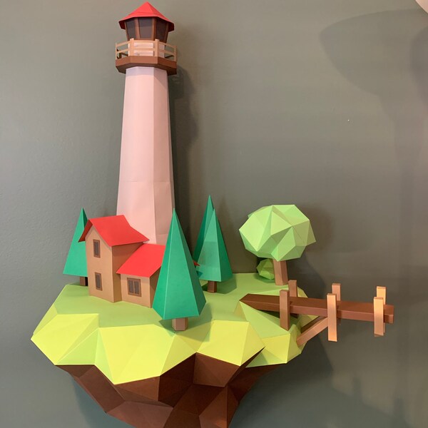 Lighthouse Island 3D Papercraft PDF Pattern/diy Low Poly Paper Craft ...