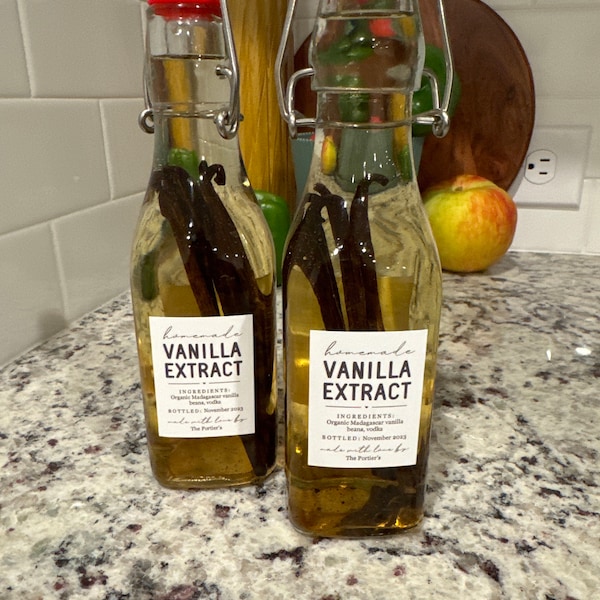 Homemade Vanilla Extract Labels With Instructions - Set of 18 Front and ...