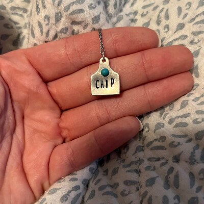 Tiny Turquoise Cattle Tag Initial Necklace Handstamped Western Necklace ...