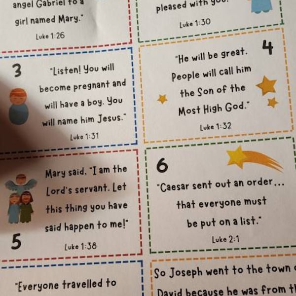 Kids Nativity Advent Calendar Scripture Cards Printable Digital ...