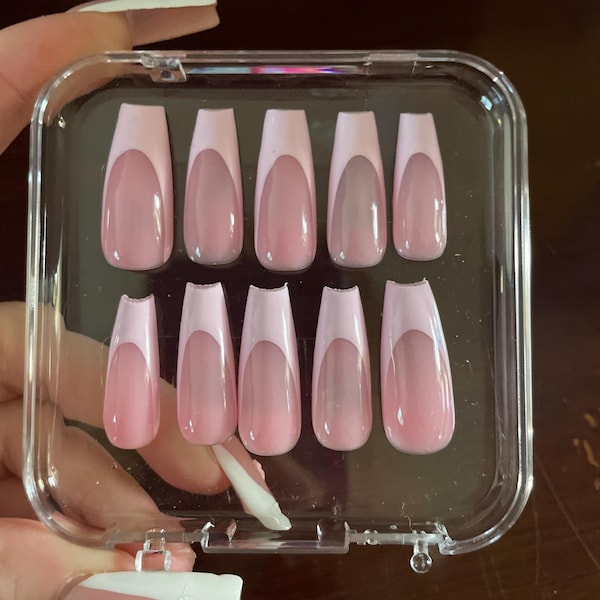 Pink Glitter French Tips Charms 3D Flowers Press Ons Summer Press on ...