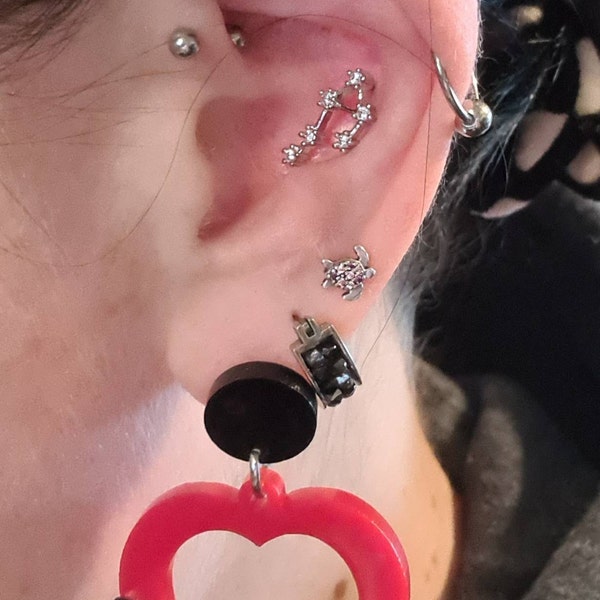 12 Zodiac Constellation Ear Piercing, CZ Stud Earrings, 20G Cartilage ...