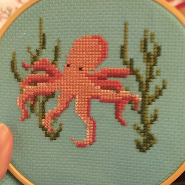 Octopus Cross Stitch Kit - Hoop Kit - Counted Cross Stitch Kit for ...