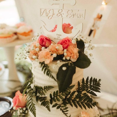 Personalized Anchor Cake Topper, Nautical Wedding Cake Topper, Naval ...