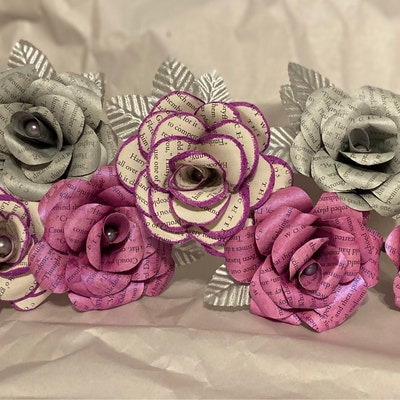 Book Page Paper Flowers Handmade to Order With Custom Colors Quantity 6 ...