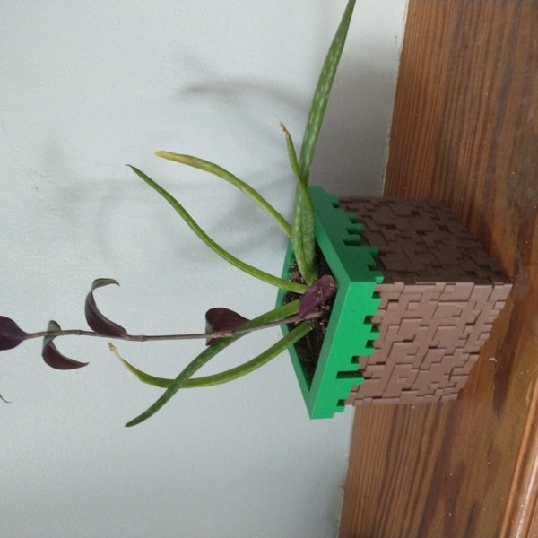 Minecraft Inspired Grass Block Succulent Planter Pot With Drain Hole ...