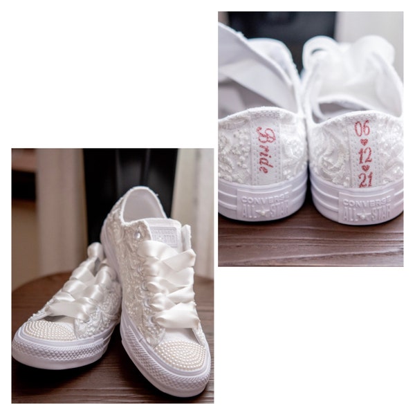 Ivory Lace Sneakers for Bride, Bridal Trainers, Low Top White ...