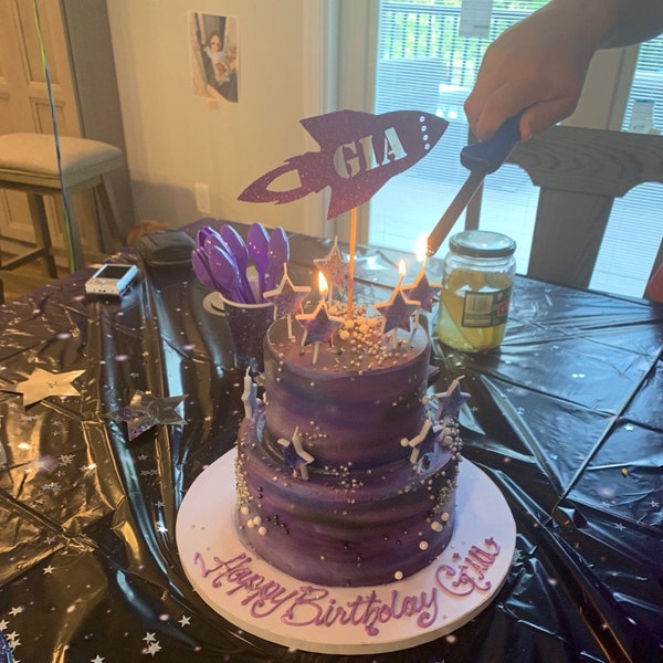 Personalized Rocket Ship Cake Topper, Galaxy Cake Smash Cake Topper ...