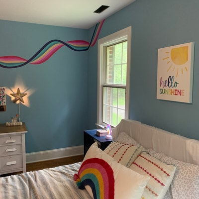 Rainbow Wall Border, Wavy Rainbow Ribbon Wall Border Removable Fabric ...