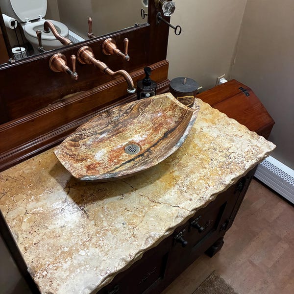 Natural Stone Sink - Rustic Travertine Marble - Hand Carved Vessel Sink ...