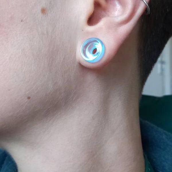 Aurora Borealis Glass Ear Tunnel Double Flare Ear Plug Saddle Tunnel ...