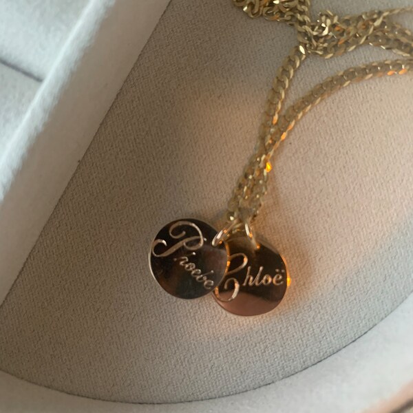 Solid Gold Disc Pendant . Plain Gold Disc Charm. Personalised Necklace ...