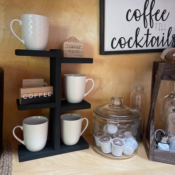 Wooden Mug Stand | Rustic Display Shelf | Tiered Cup Holder - Etsy