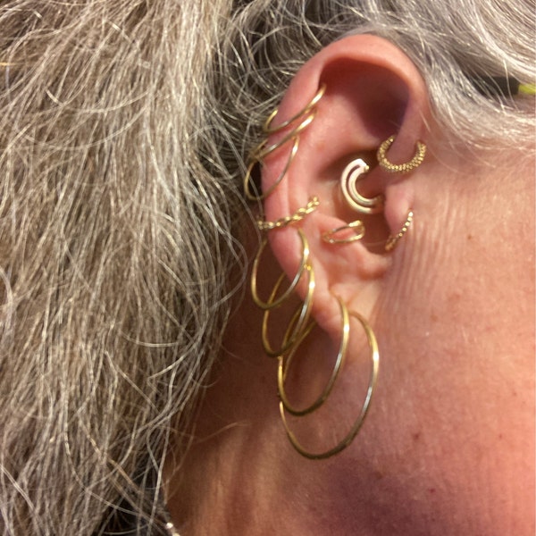 14k Gold Daith Earrings, Daith Piercing Jewelry, Crescent Moon Earring ...