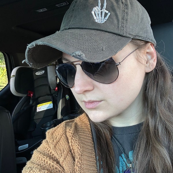 Skeleton Peace Sign Hat | Distressed Baseball Cap OR Ponytail Hat ...