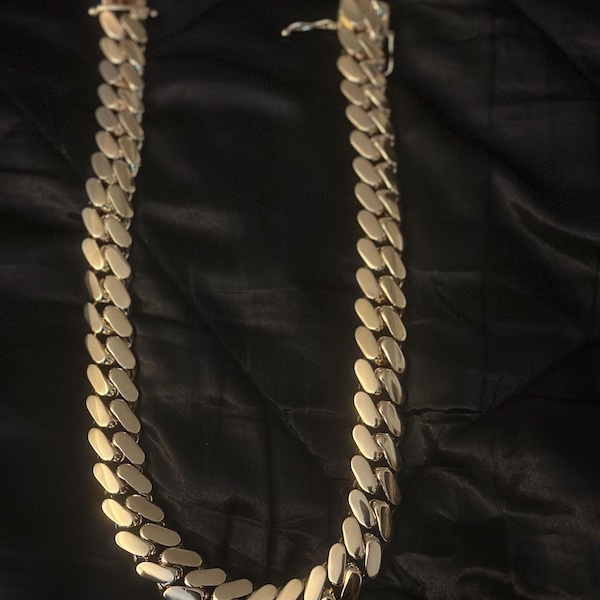 Cuban Link Chain Necklace 14K 10MM Gold Plated, Handmade Gold Jewelry ...