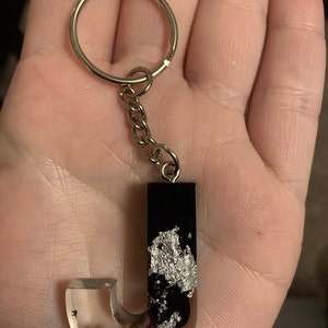Glam Black, Clear and Silver Initial Keychain Resin Initial Keychain ...
