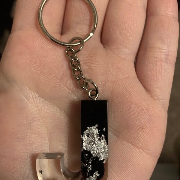 Glam Black, Clear and Silver Initial Keychain | Resin Initial Keychain ...