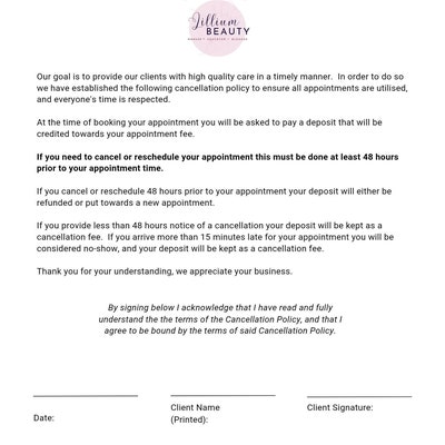 Editable Cancellation Policy Form Appointment Cancellation Policy ...