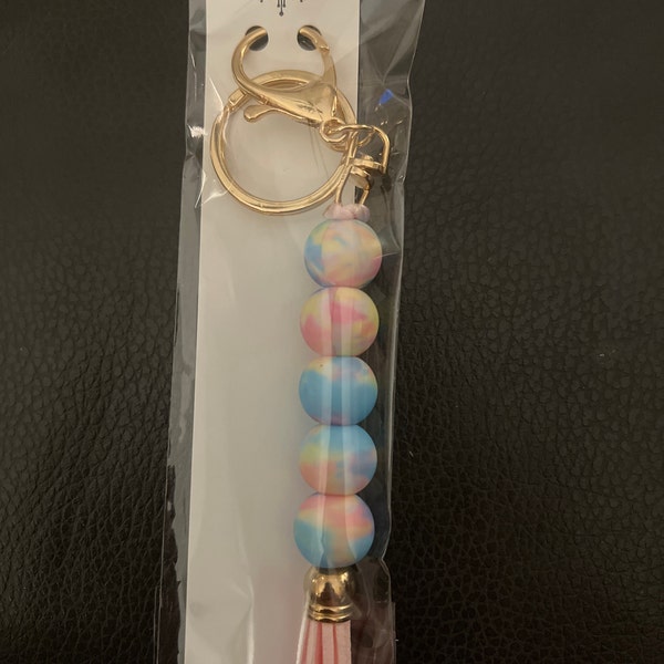 Peony Rose Wristlet Keychain Stretchy Bracelet & Tassel Silicone Beaded ...