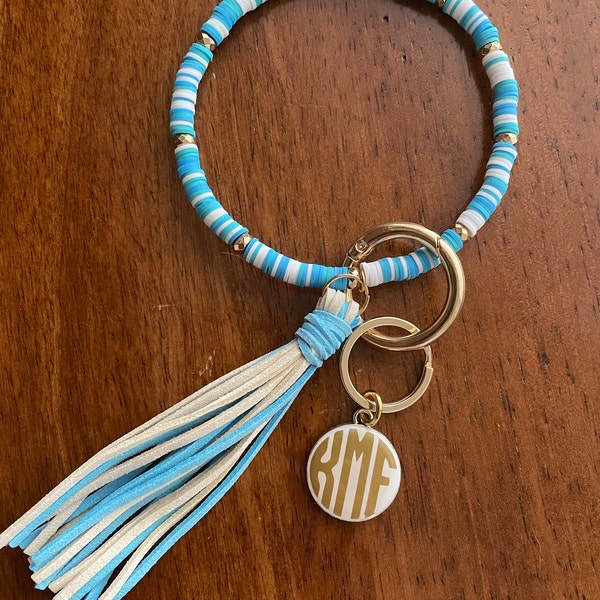 Personalized Gift Boho Bangle Keychain, Monogram Boho Key Ring Bracelet ...