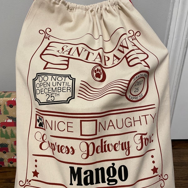 Santa Paws Santa Sack, Pet Santa Bag, Drawstring Sack , Delivery Bag ...