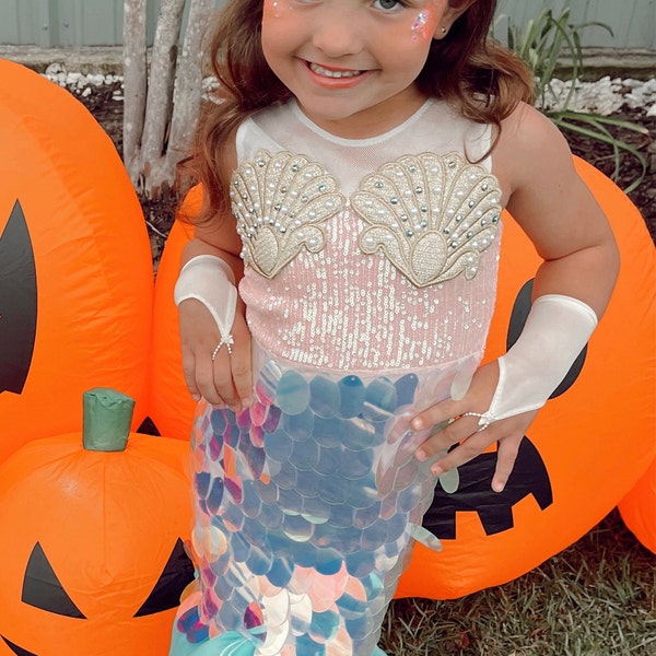 Mermaid Tail Princess Dress, Sequins Holographic Birthday Outfit, Shiny ...