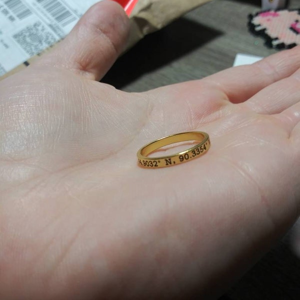 Custom Location Coordinates Ring • Dainty Coordinates Stackable Band ...