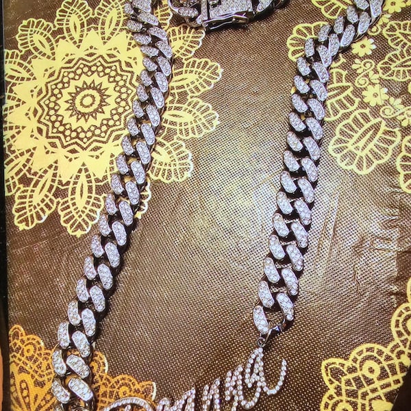 Custom Diamond Name Necklace Iced Out Cuban Chain, Script Name Necklace ...