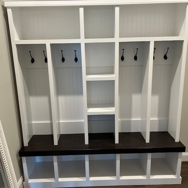 Farmhouse Halltree Mudroom Locker Hall Tree Bench With Storage Dropzone ...